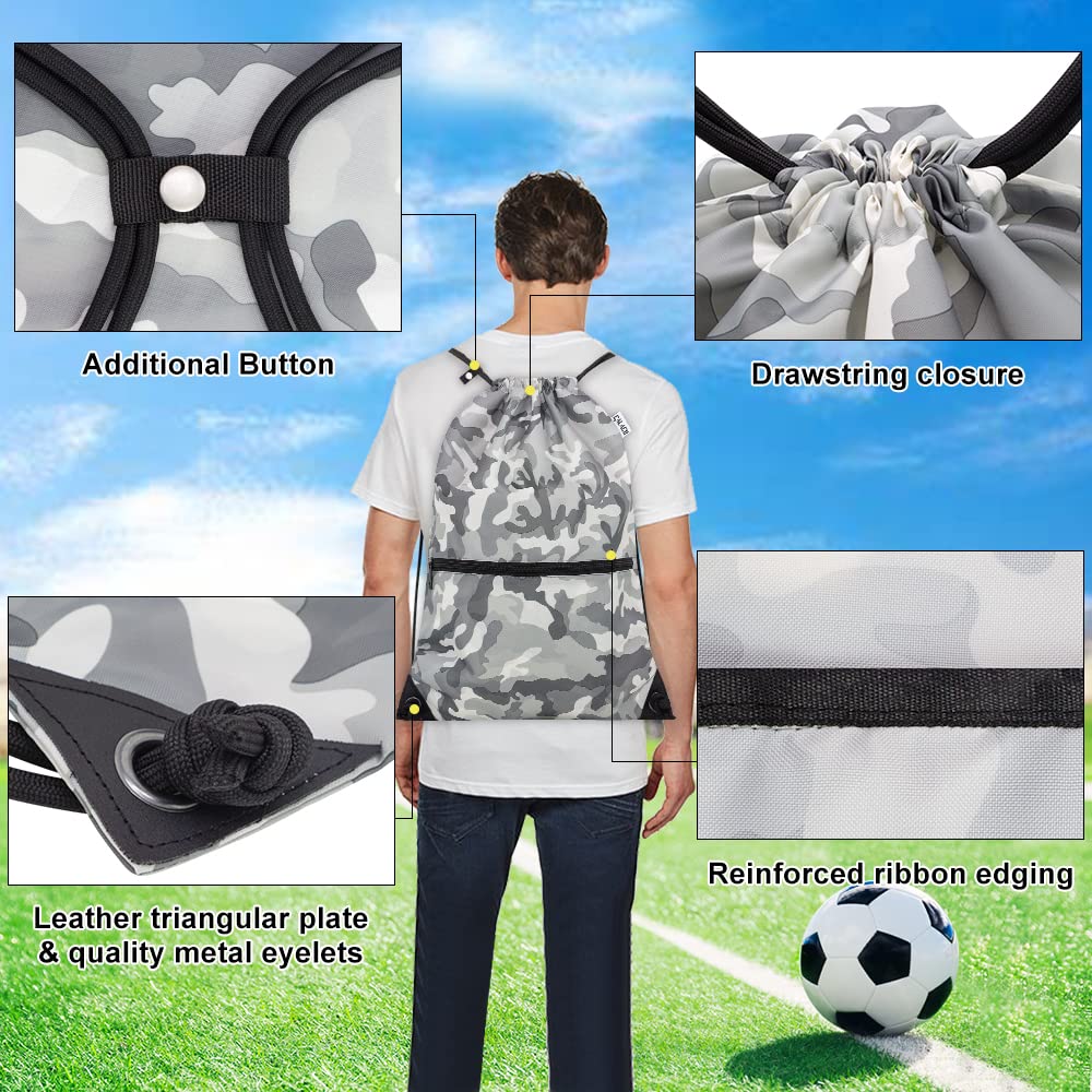 Drawstring Backpack Sports Gym Bag With Multi Pockets Grey Camo HLC004 ...