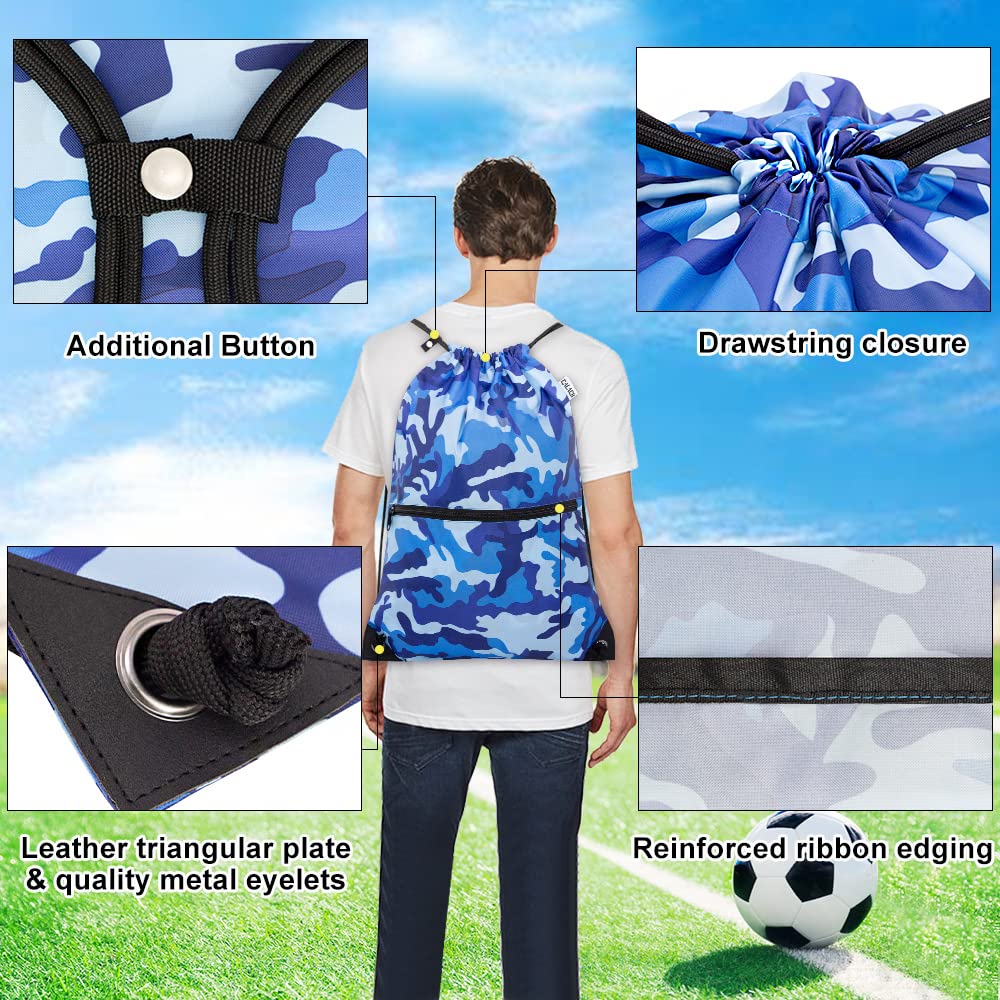 Drawstring Backpack Sports Gym Bag With Multi Pockets Blue Camo HLC004 ...